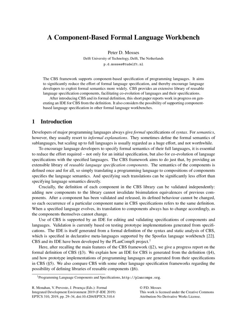 A Component-Based Formal Language Workbench | DeepAI