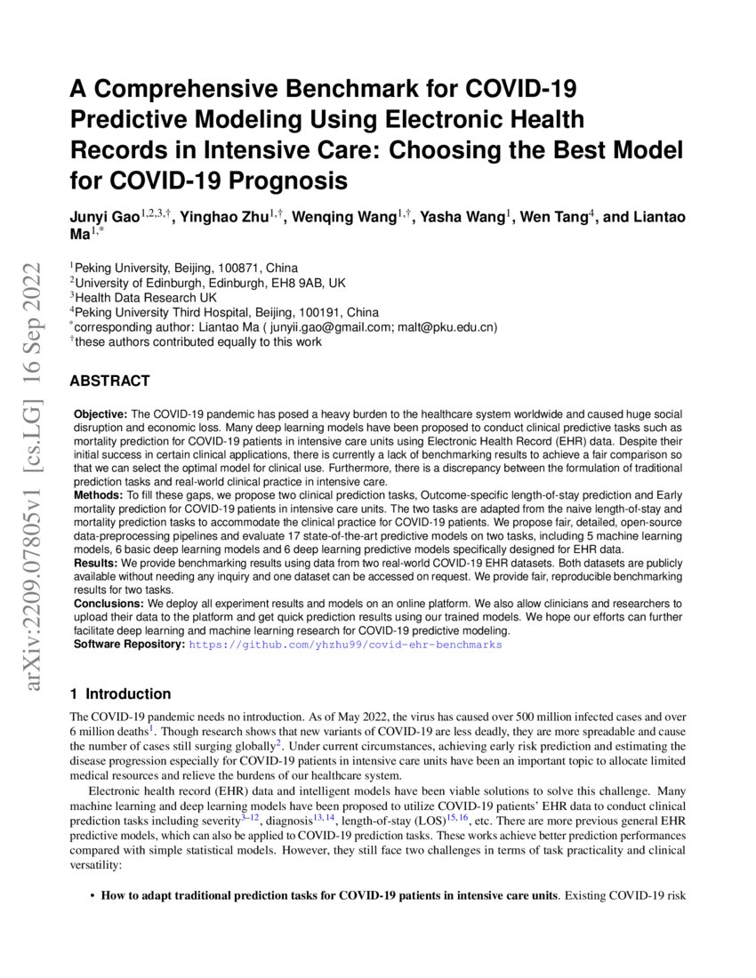 A Comprehensive Benchmark for COVID-19 Predictive Modeling Using ...