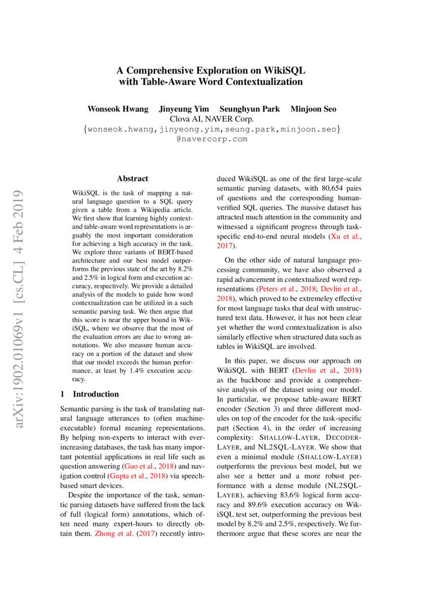 A Comprehensive Exploration on WikiSQL with Table-Aware Word Contextualization | DeepAI