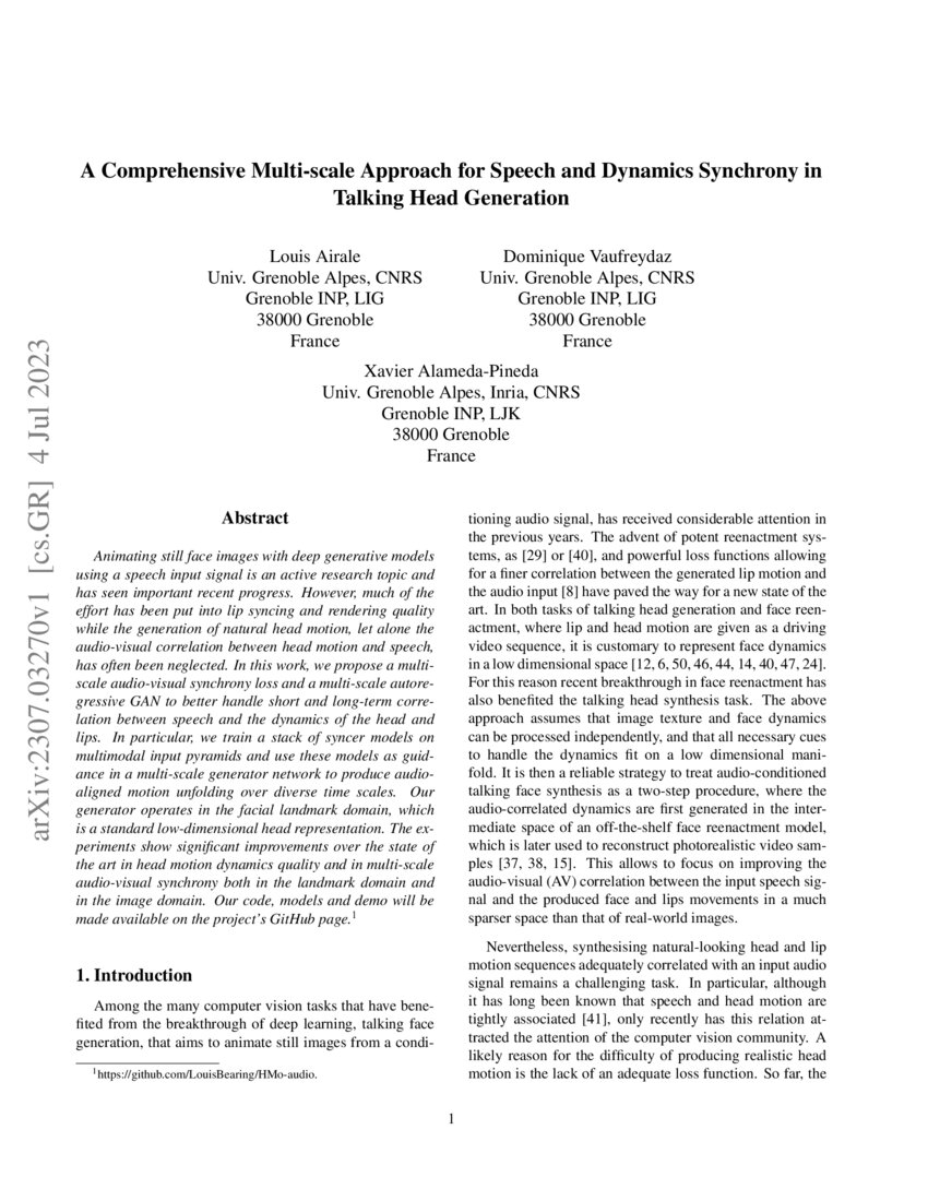 A Comprehensive Multi-scale Approach for Speech and Dynamics Synchrony in Talking Head ...