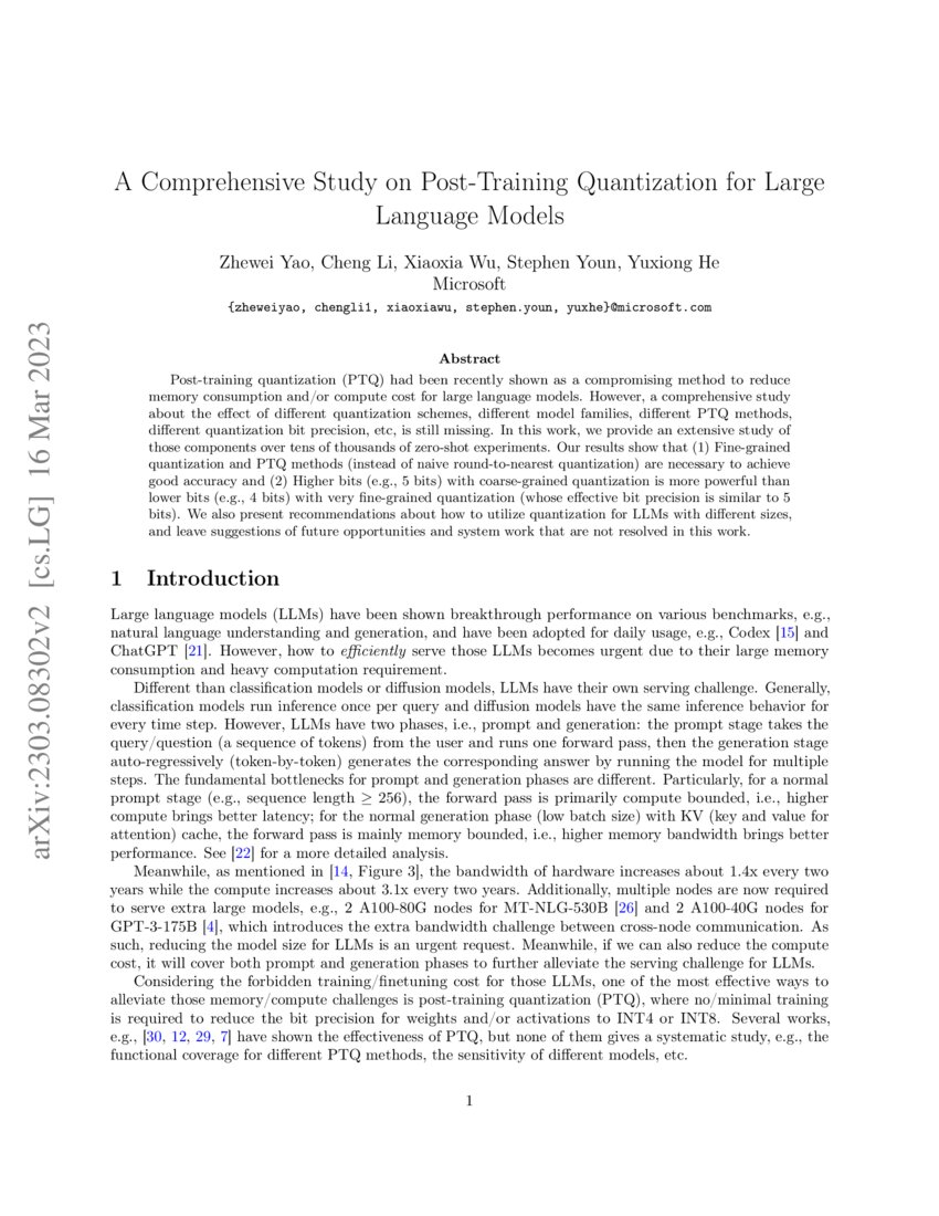 A Comprehensive Study on Post-Training Quantization for Large Language ... A Comprehensive Study on Post-Training Quantization for Large Language ...