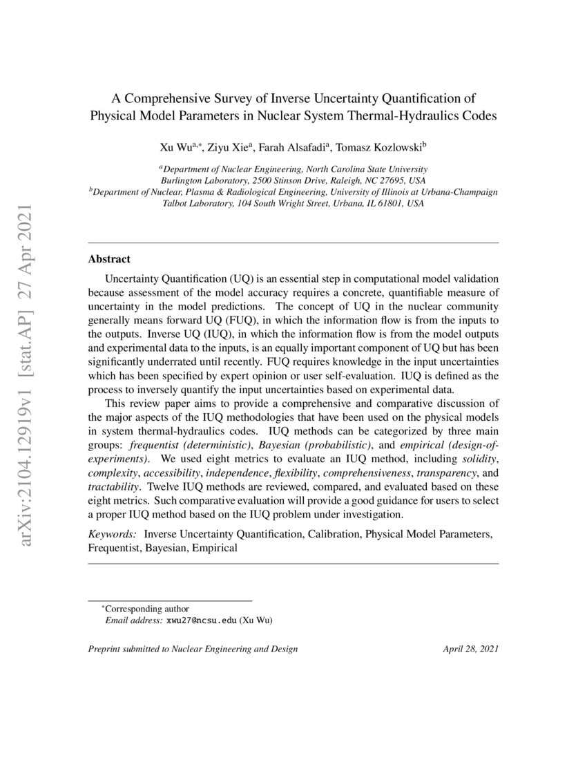 A Comprehensive Survey of Inverse Uncertainty Quantification of Physical Model Parameters in ...