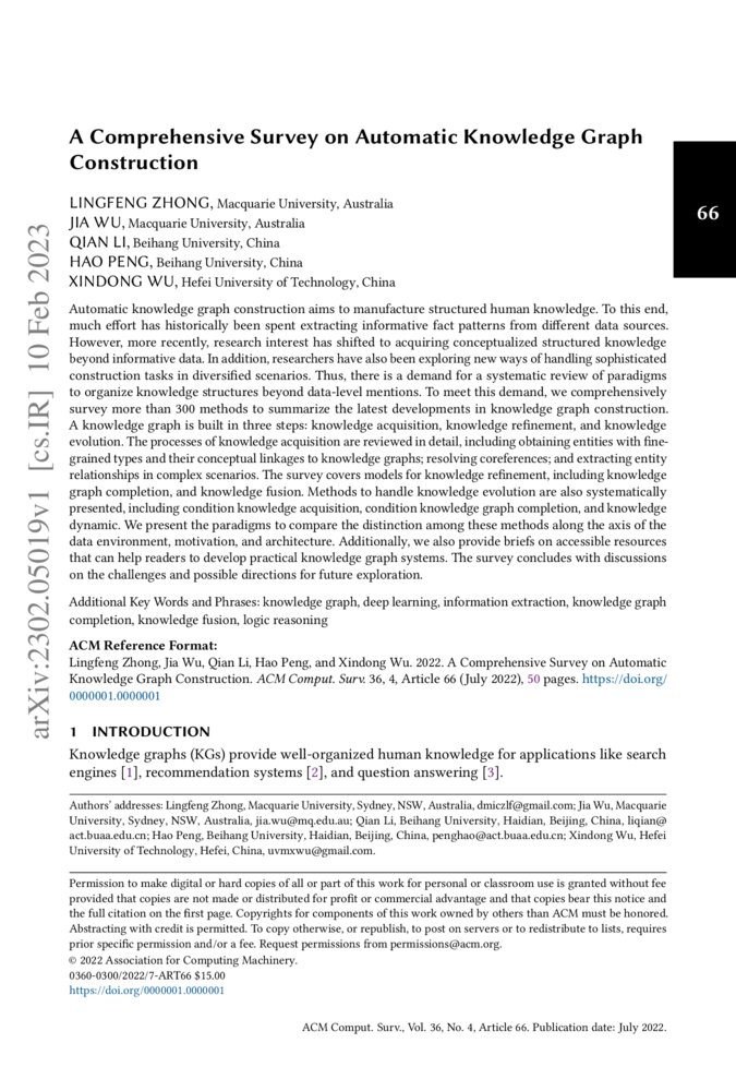 A Comprehensive Survey on Automatic Knowledge Graph Construction | DeepAI