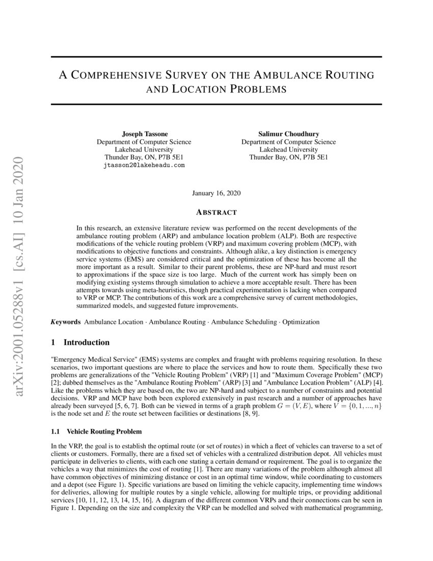 A Comprehensive Survey on the Ambulance Routing and Location Problems ...