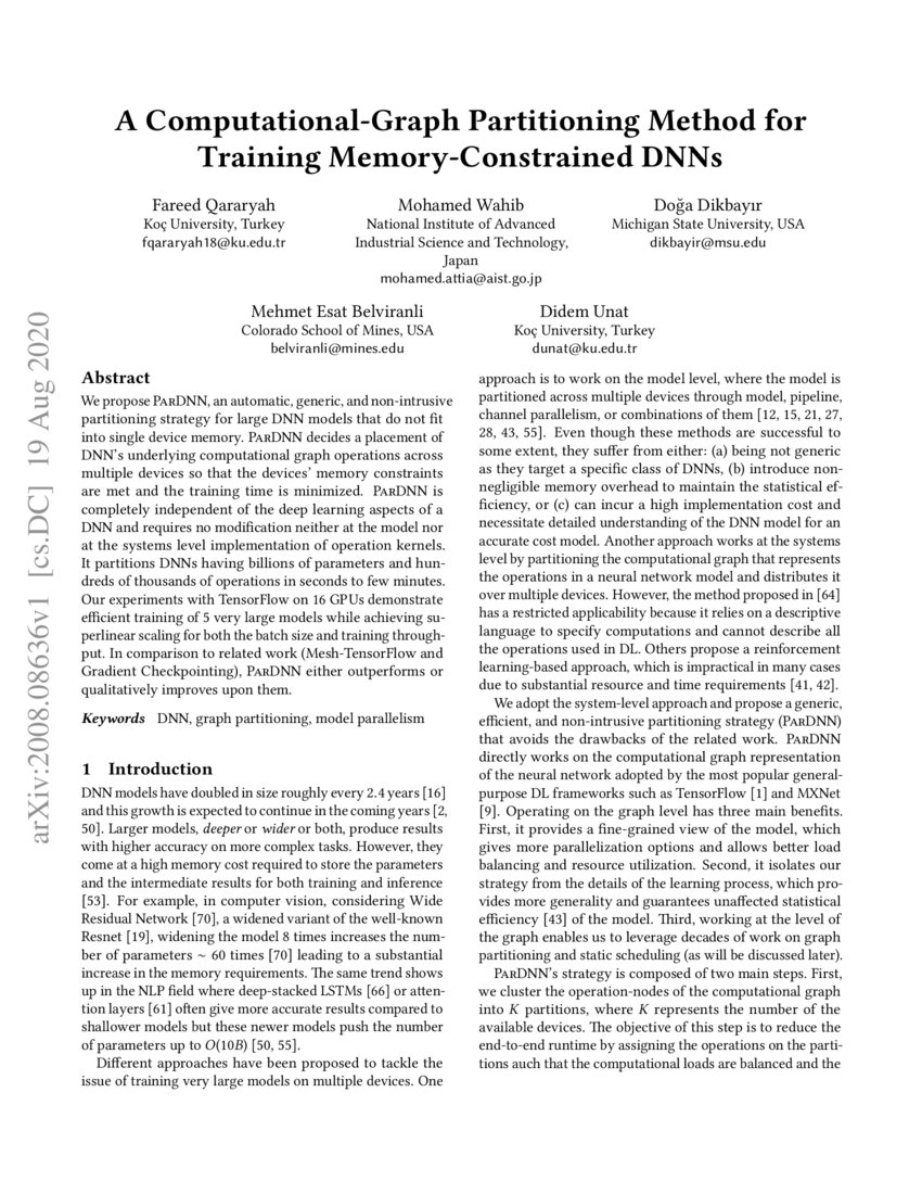 A Computational Graph Partitioning Method For Training Memory Constrained Dnns Deepai
