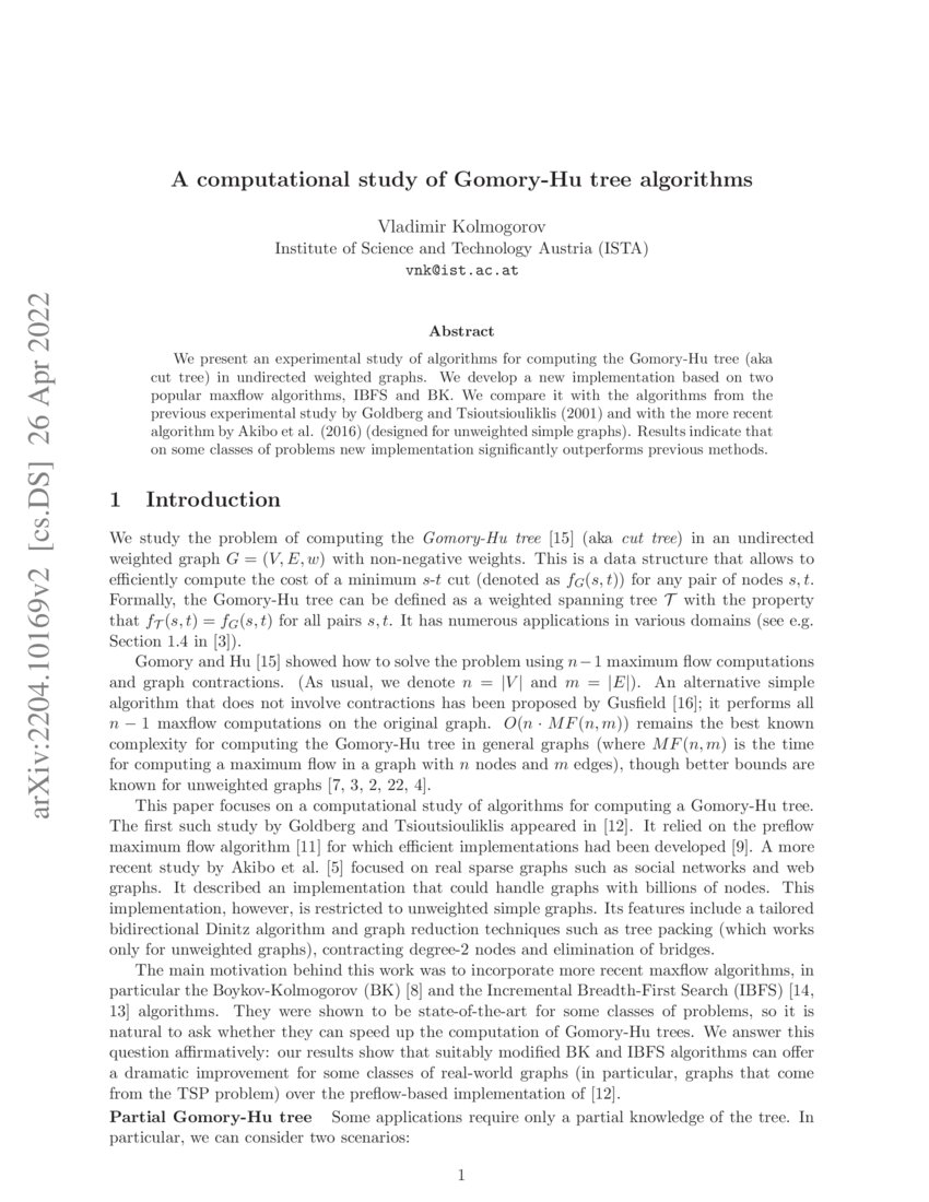 A computational study of Gomory-Hu tree algorithms | DeepAI