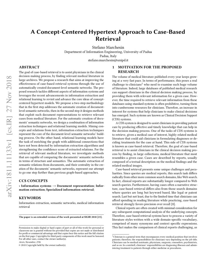 A Concept-Centered Hypertext Approach to Case-Based Retrieval | DeepAI