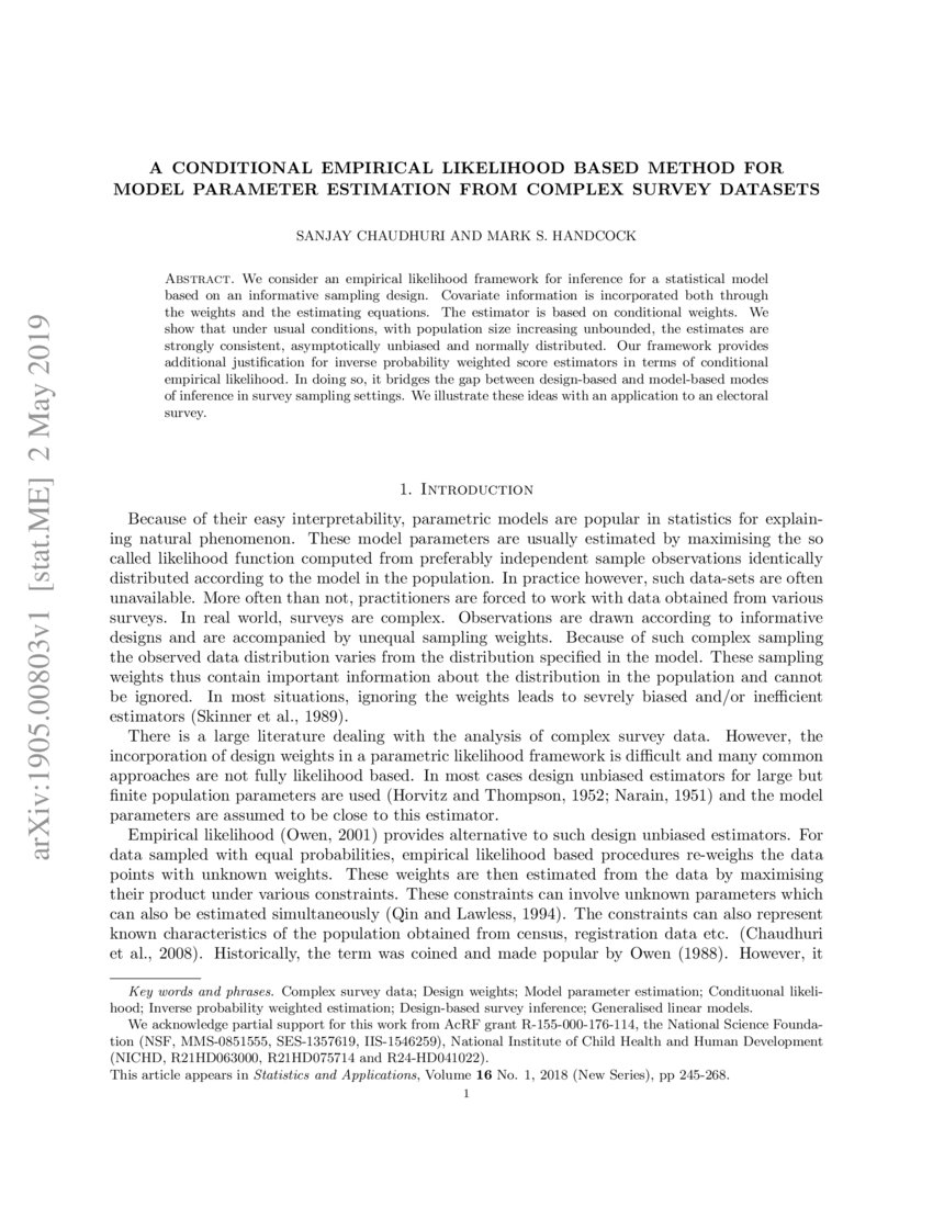 A Conditional Empirical Likelihood Based Method For Model Parameter Estimation From Complex