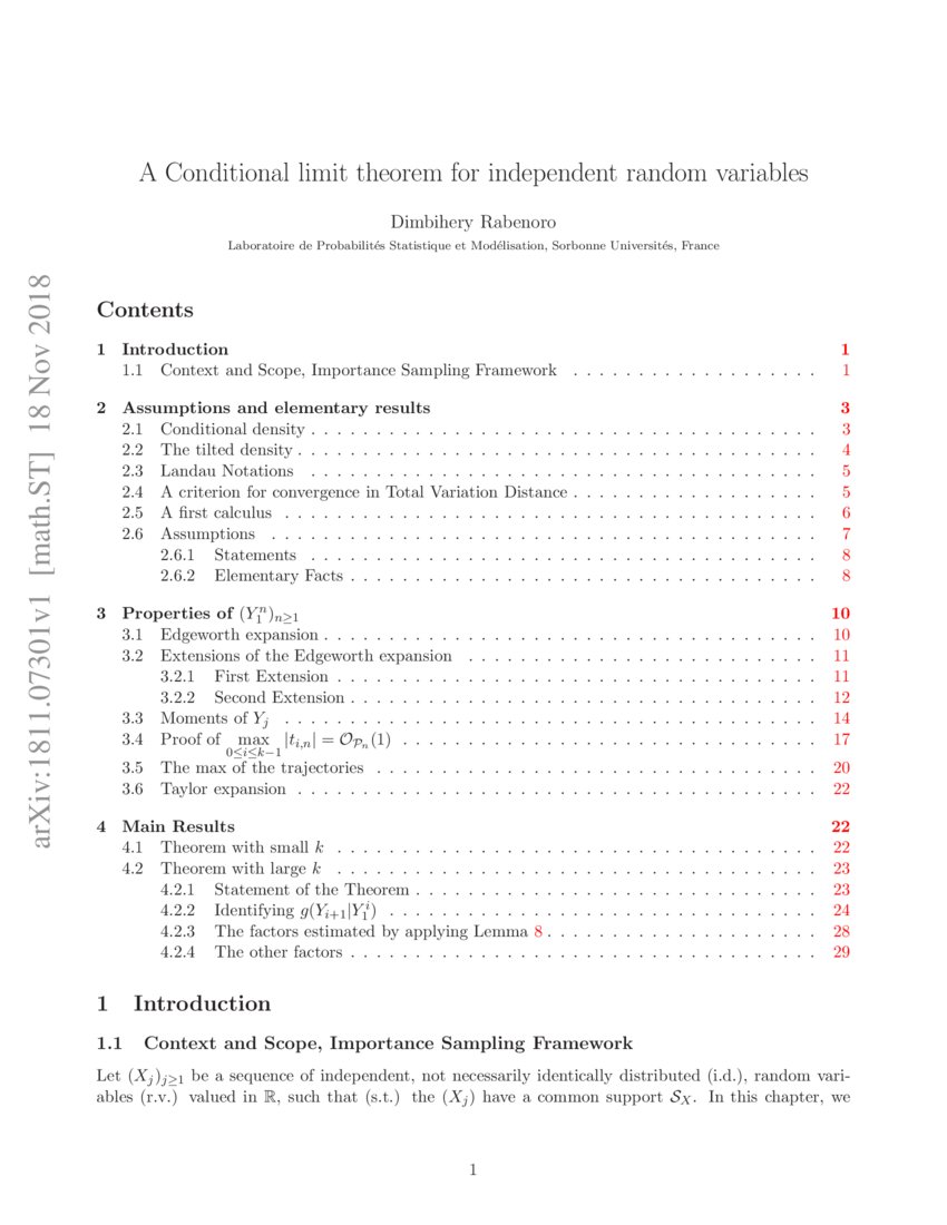 A Conditional Limit Theorem For Independent Random Variables Deepai