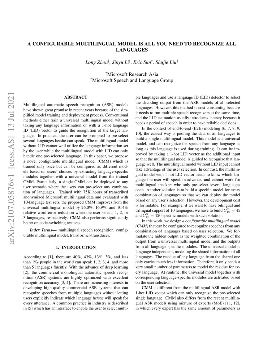 A Configurable Multilingual Model is All You Need to Recognize All ...