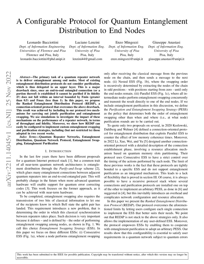 A Configurable Protocol for Quantum Entanglement Distribution to End Nodes | DeepAI