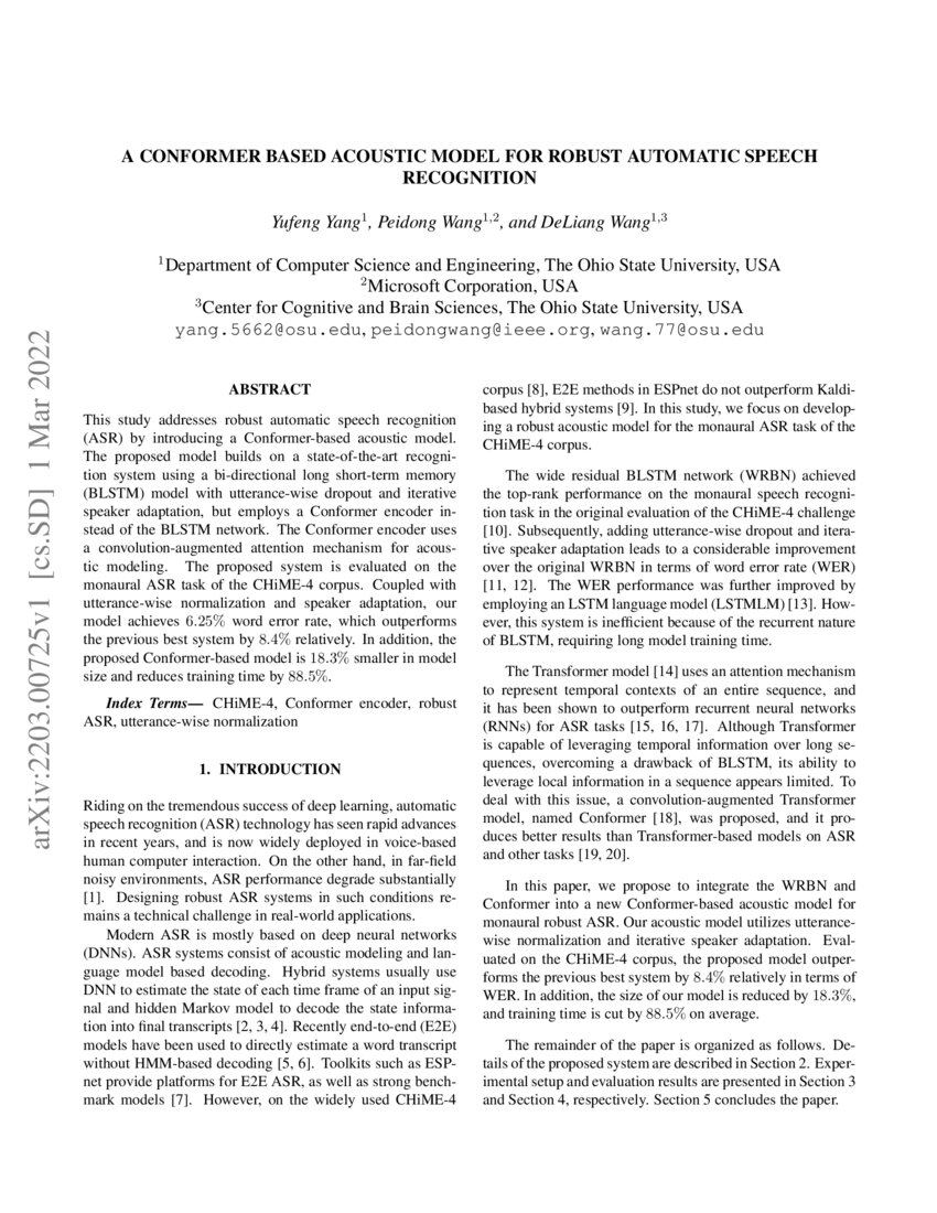 A Conformer Based Acoustic Model For Robust Automatic Speech Recognition Deepai