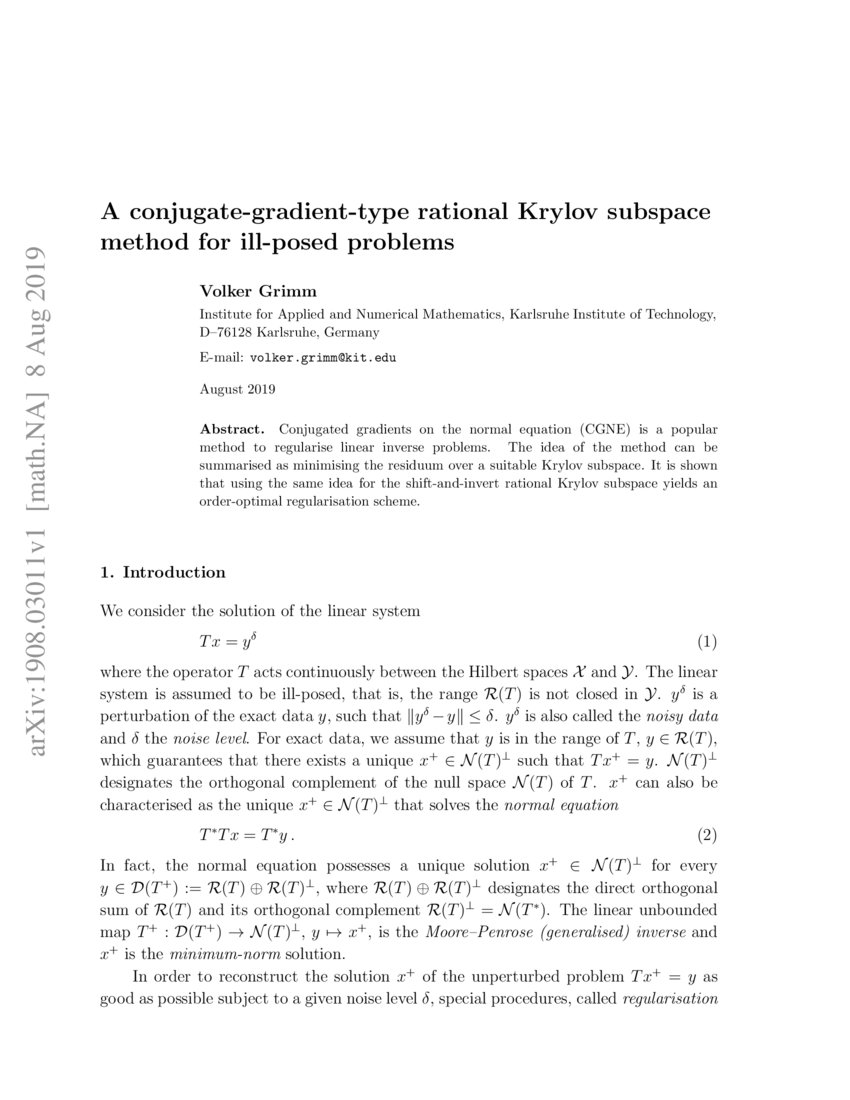 A conjugate-gradient-type rational Krylov subspace method for ill-posed problems | DeepAI