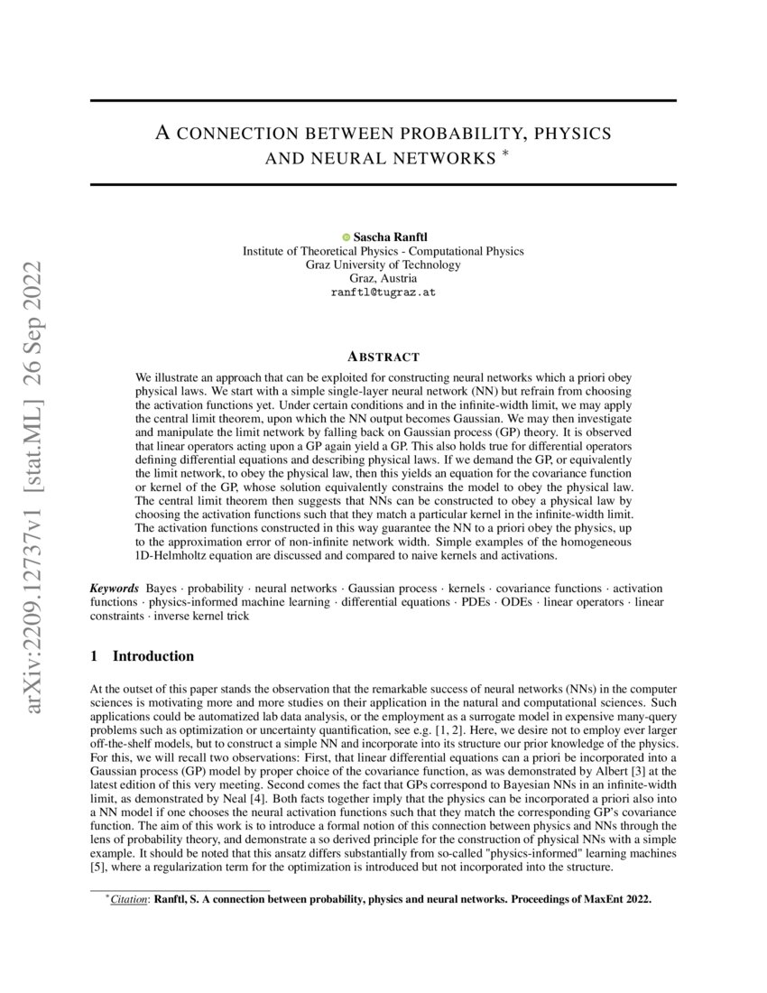A connection between probability, physics and neural networks | DeepAI