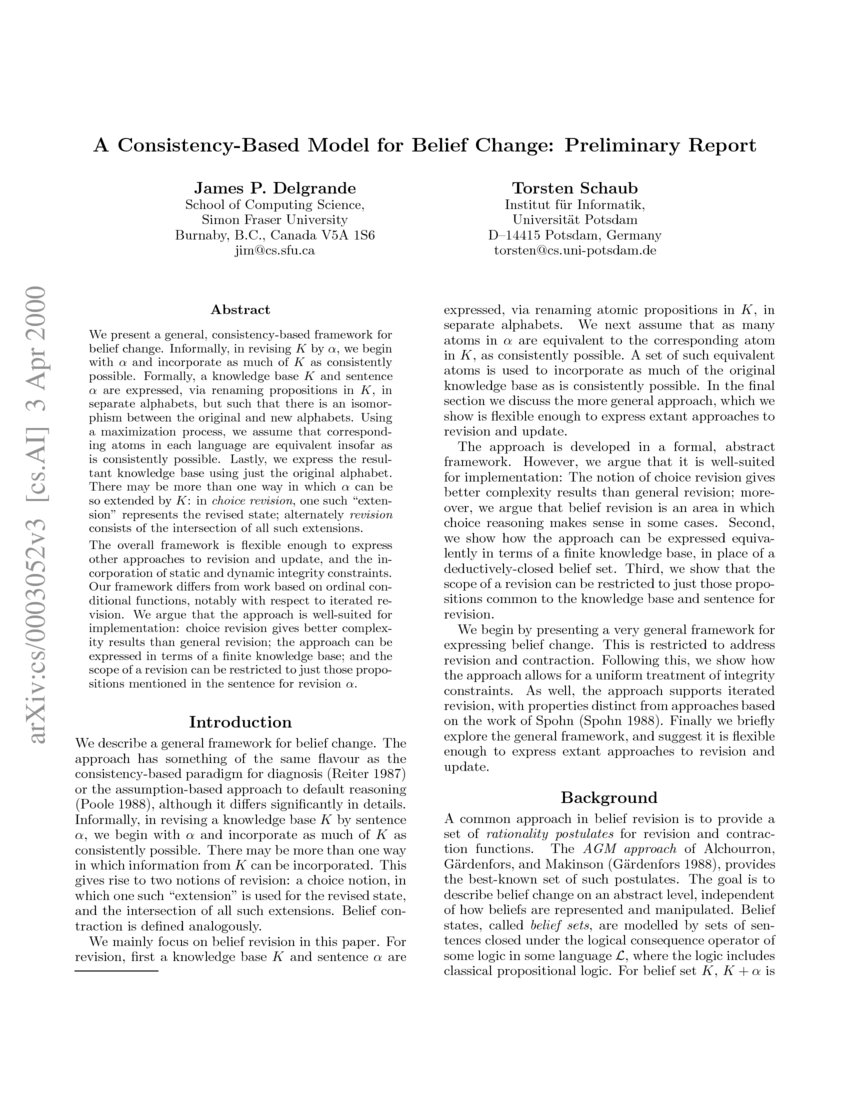 A Consistency-Based Model for Belief Change: Preliminary Report | DeepAI