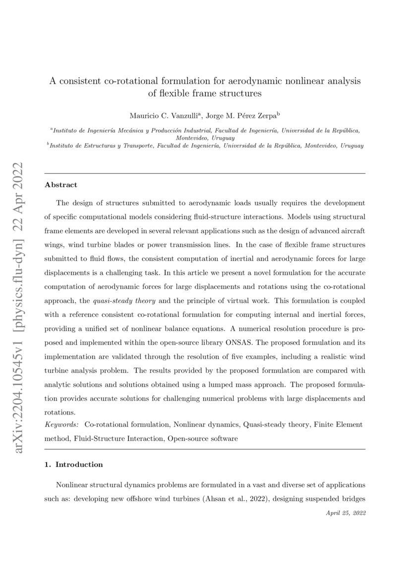 A consistent co-rotational formulation for aerodynamic nonlinear ... A consistent co-rotational formulation for aerodynamic nonlinear ...