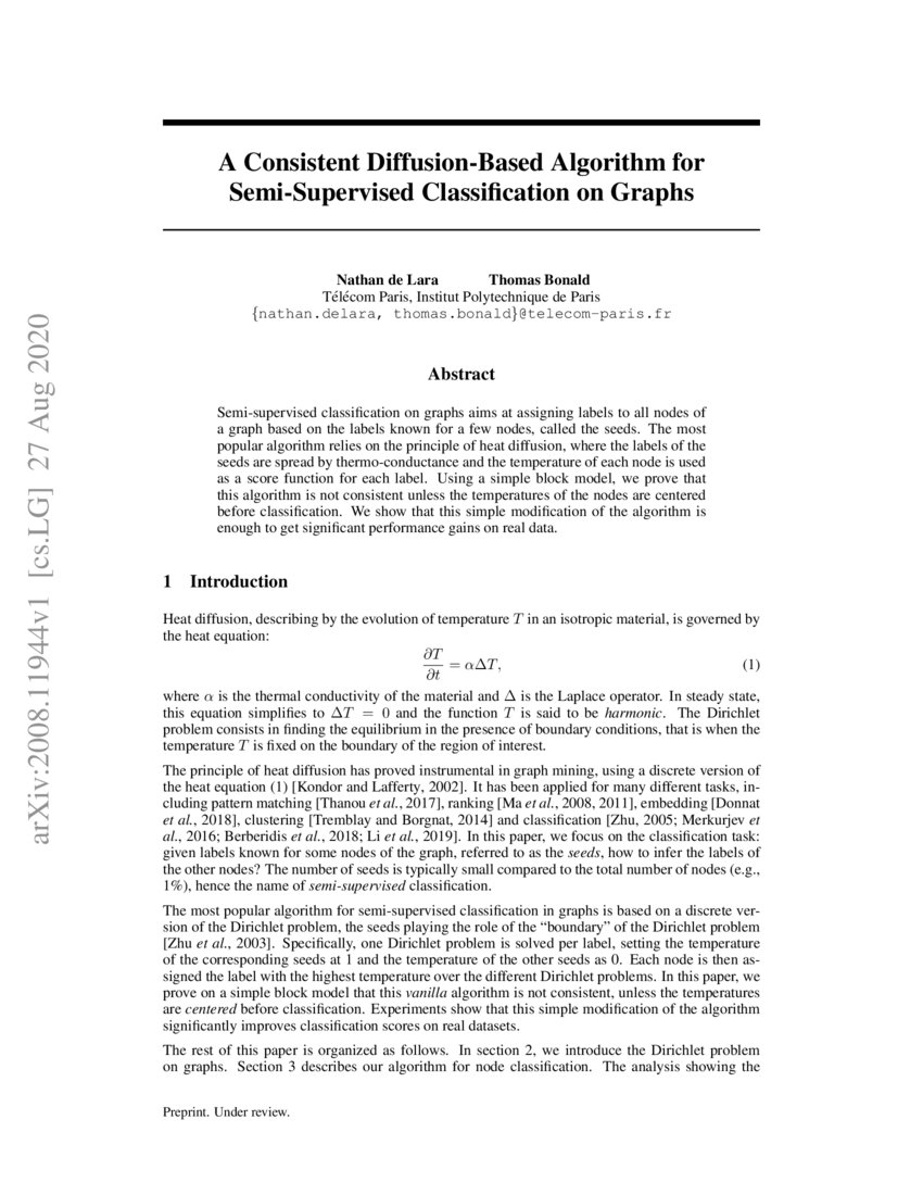 A Consistent Diffusion Based Algorithm For Semi Supervised Classification On Graphs Deepai