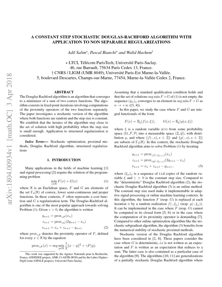 A Constant Step Stochastic Douglas Rachford Algorithm With Application 5654