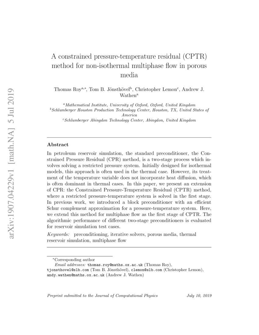 A Constrained Pressure Temperature Residual Cptr Method For Non Isothermal Multiphase Flow In