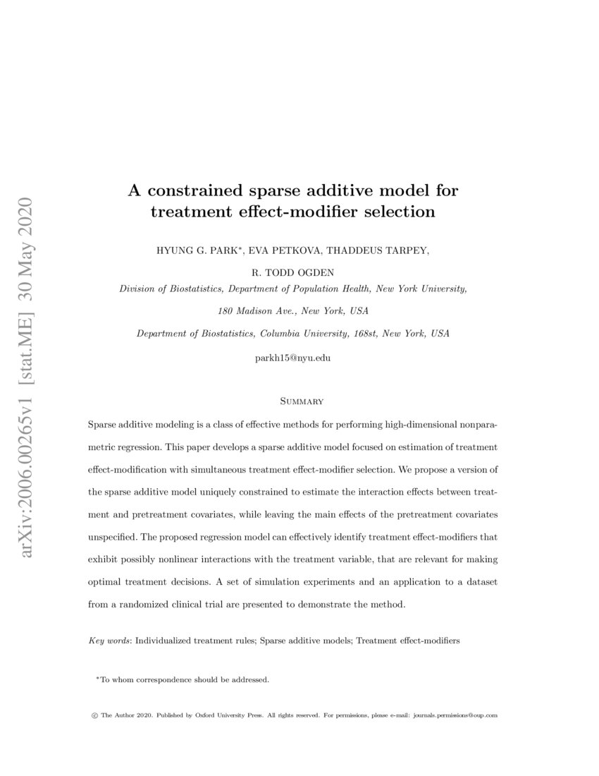 A Constrained Sparse Additive Model For Treatment Effect Modifier