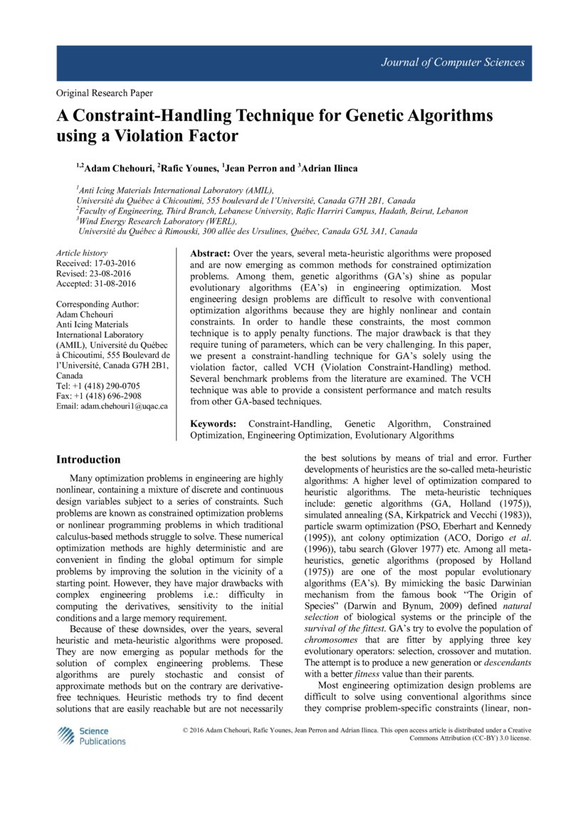 A Constraint Handling Technique For Genetic Algorithms Using A Violation Factor Deepai 5235