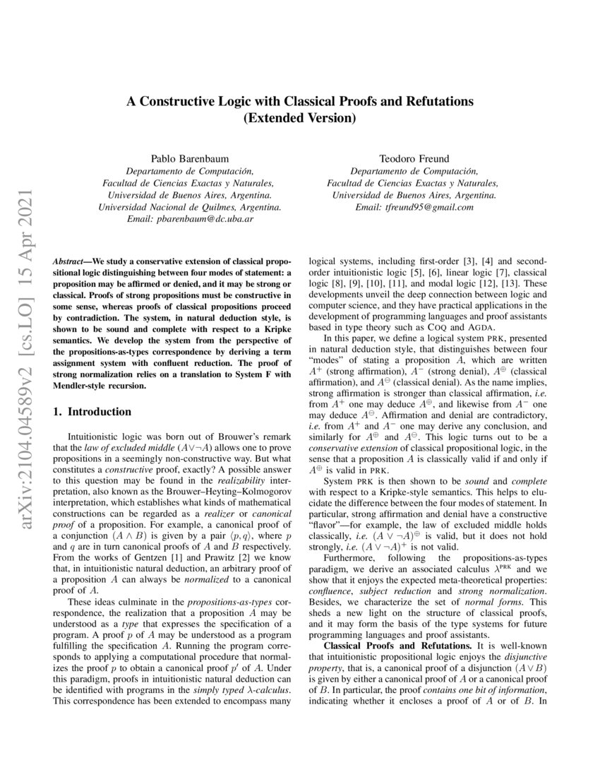 A Constructive Logic with Classical Proofs and Refutations (Extended Version) | DeepAI