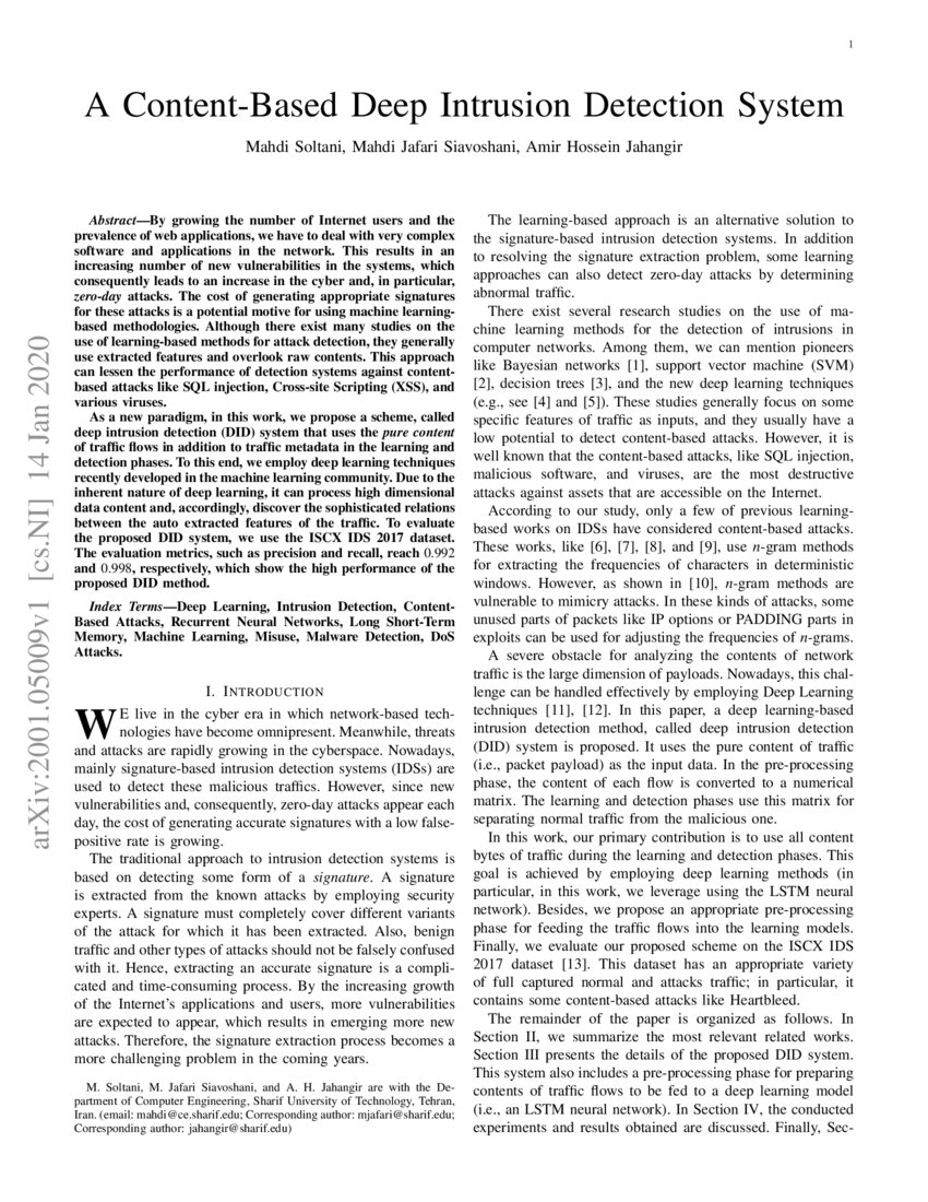 A Content Based Deep Intrusion Detection System Deepai