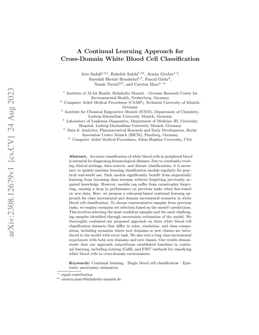 A Continual Learning Approach for Cross-Domain White Blood Cell Classification | DeepAI