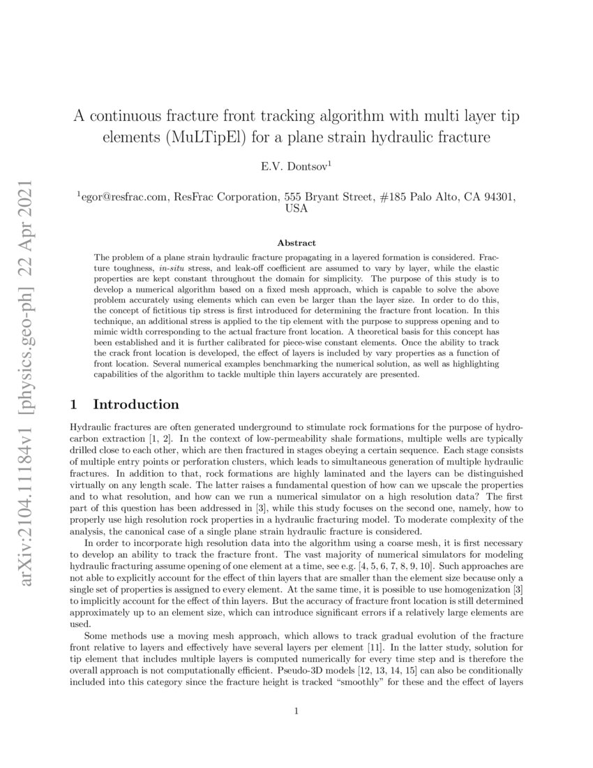 A continuous fracture front tracking algorithm with multi layer tip ...