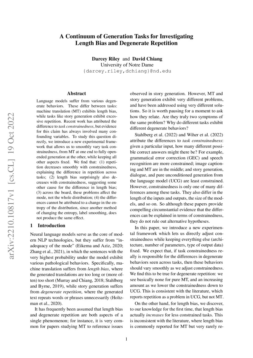 A Continuum of Generation Tasks for Investigating Length Bias and ...