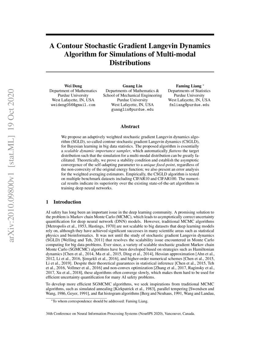 A Contour Stochastic Gradient Langevin Dynamics Algorithm For