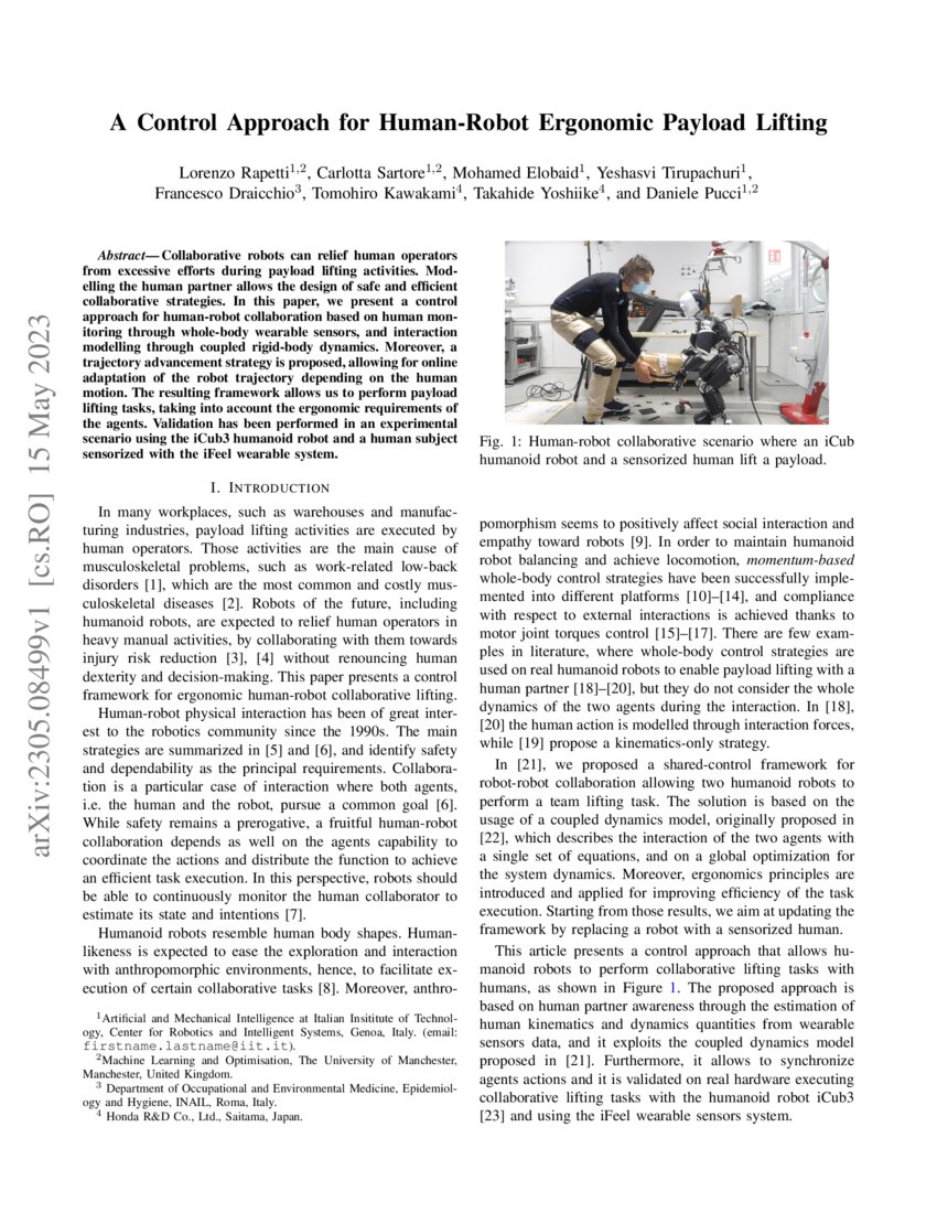 A Control Approach for Human-Robot Ergonomic Payload Lifting | DeepAI