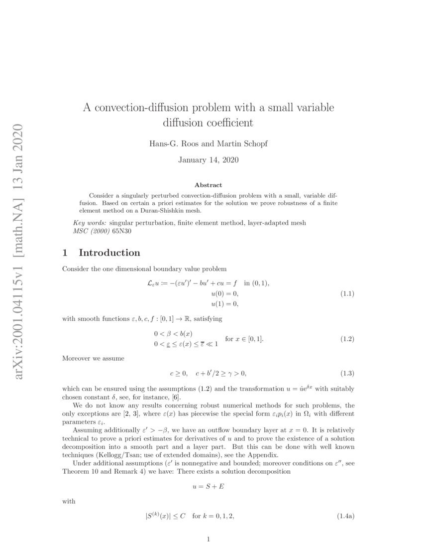 A Convection Diffusion Problem With A Small Variable Diffusion Coefficient Deepai