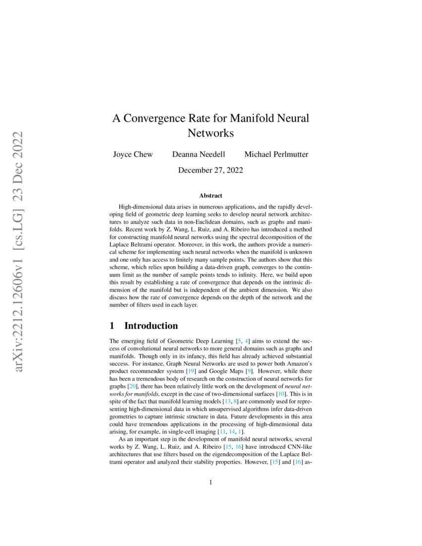 A Convergence Rate For Manifold Neural Networks Deepai 
