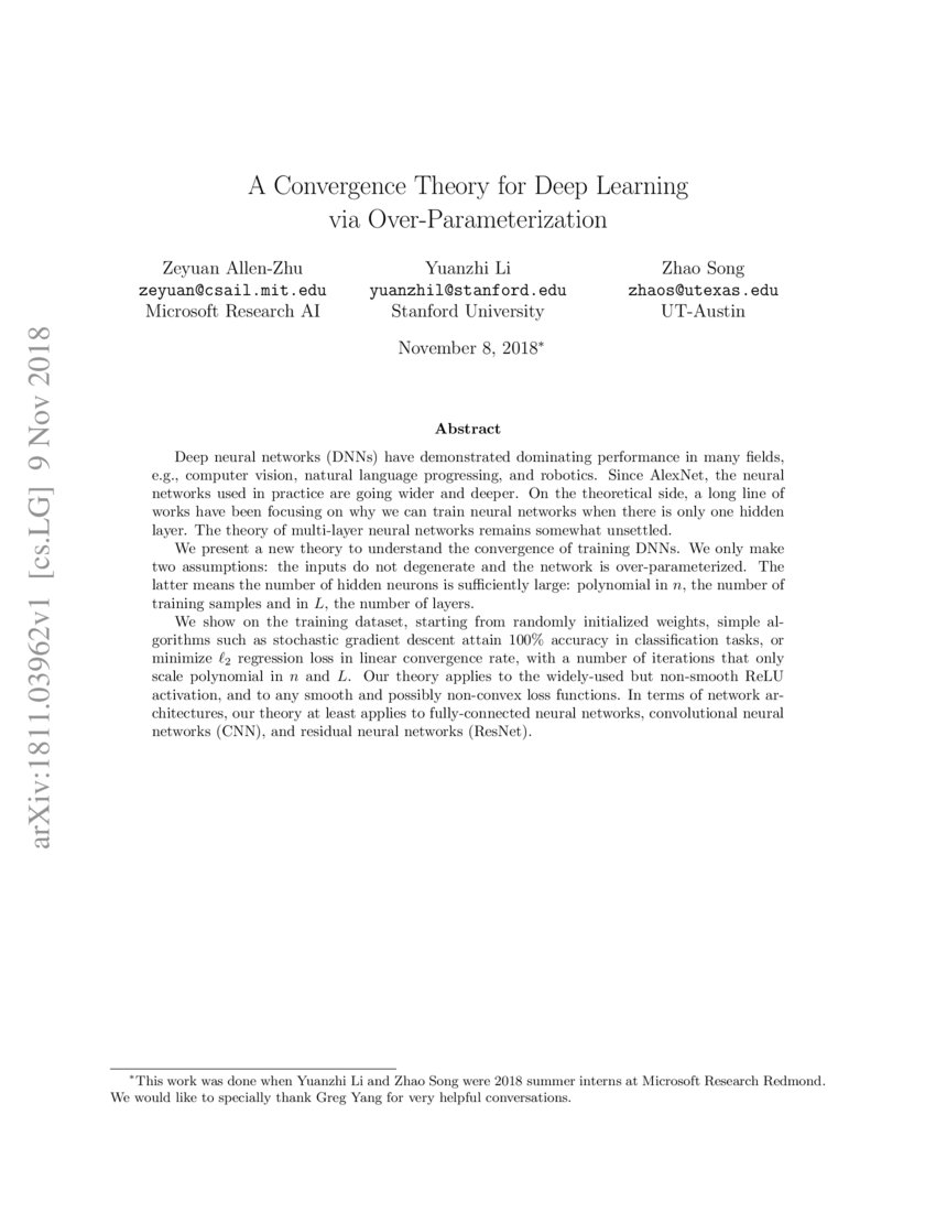 A Convergence Theory for Deep Learning via Over-Parameterization | DeepAI
