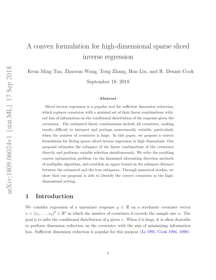 A Convex Formulation For High Dimensional Sparse Sliced Inverse Regression Deepai 