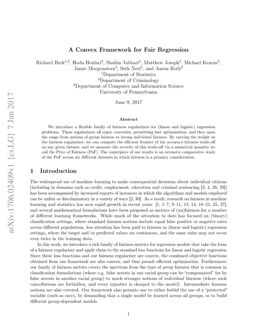 A Convex Framework for Fair Regression | DeepAI