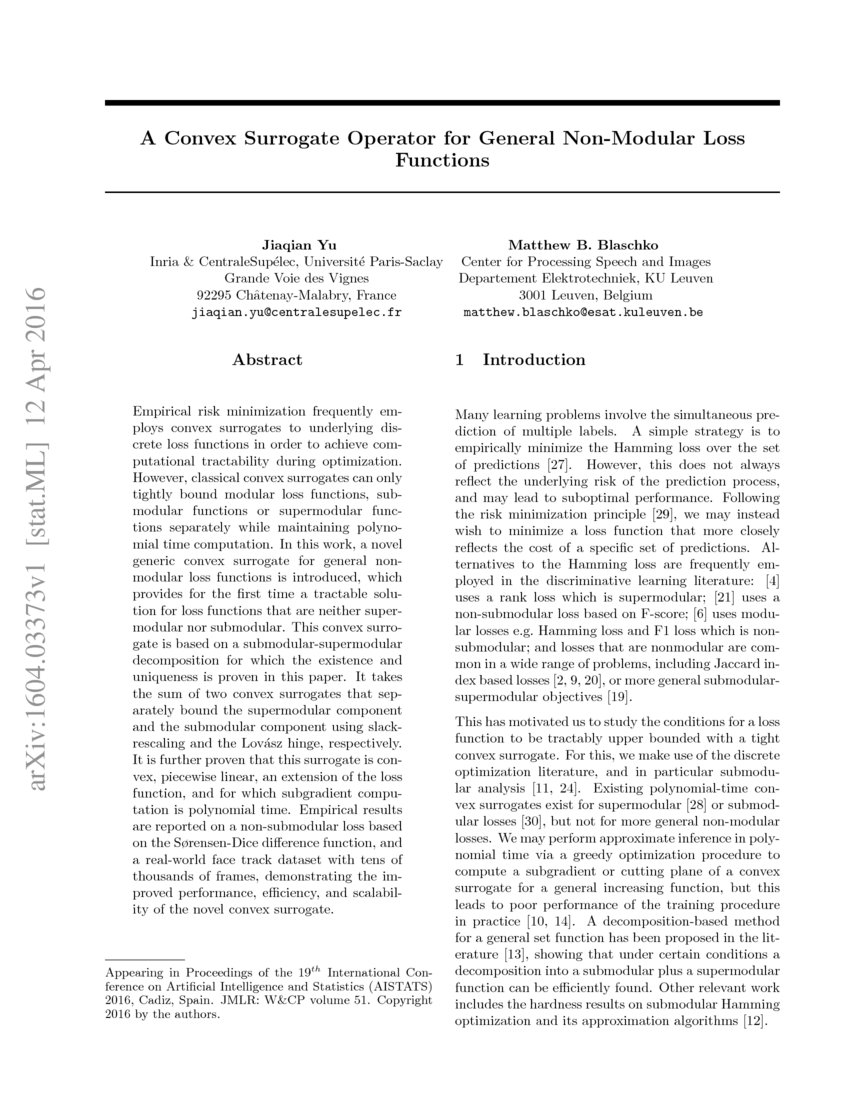 A Convex Surrogate Operator For General Non Modular Loss Functions Deepai