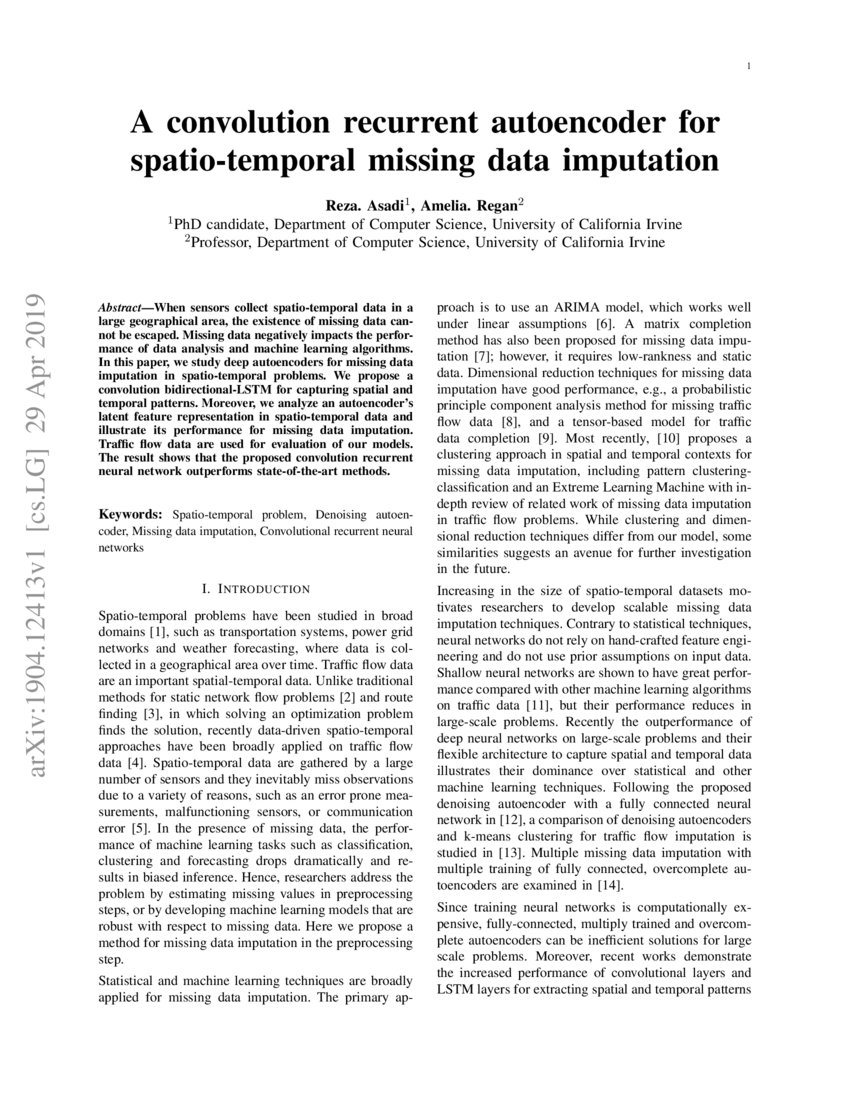 A Convolution Recurrent Autoencoder For Spatio Temporal Missing Data Imputation Deepai