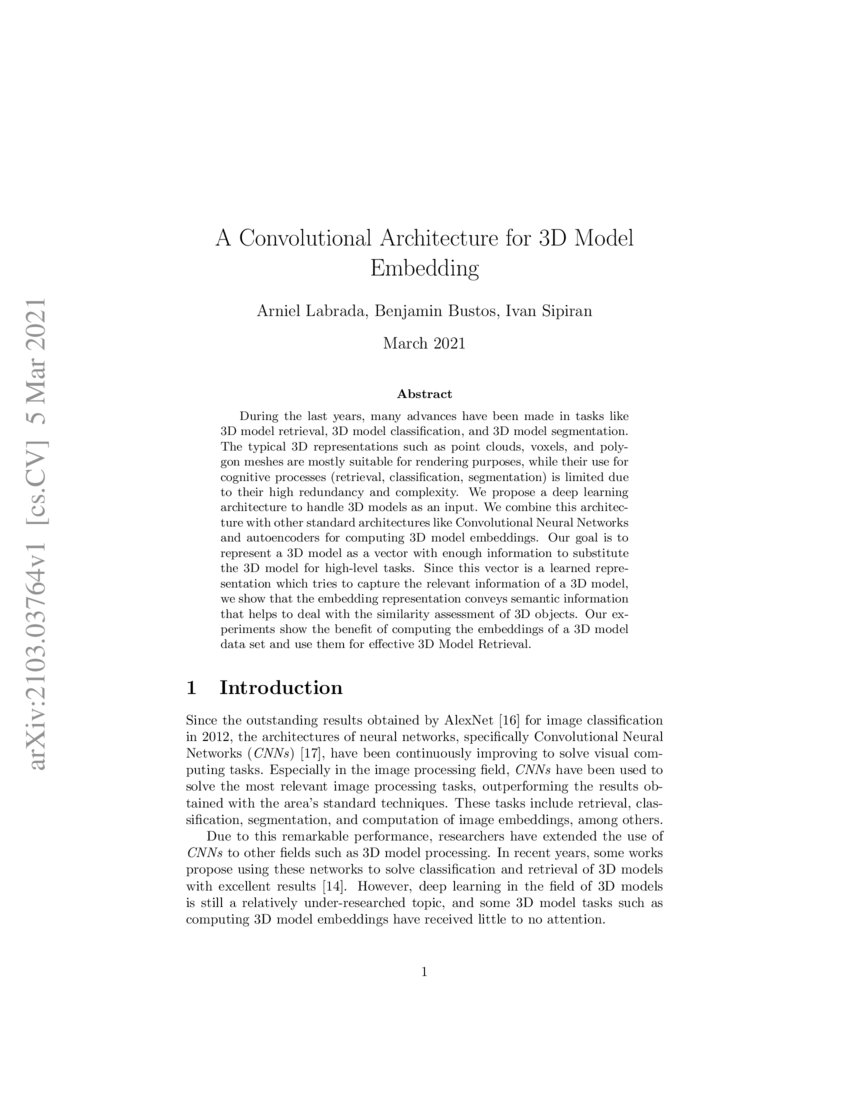 A Convolutional Architecture For 3d Model Embedding Deepai