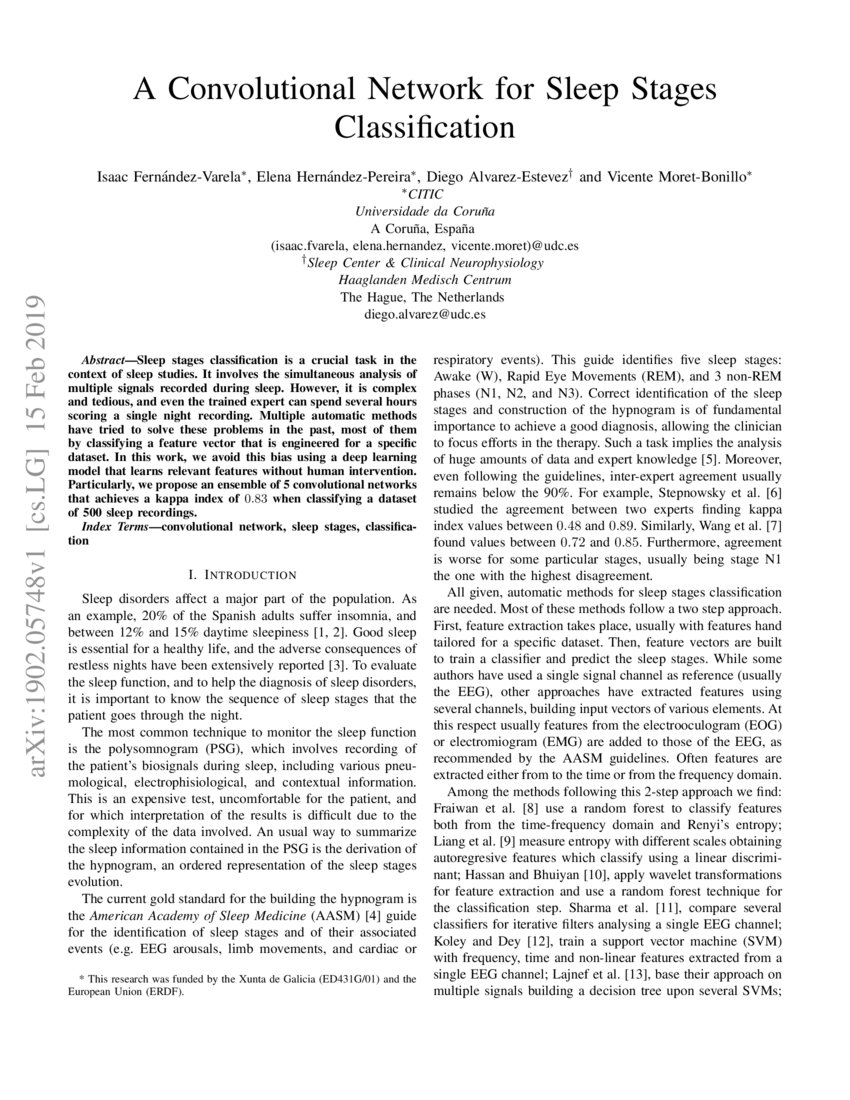 A Convolutional Network for Sleep Stages Classification | DeepAI