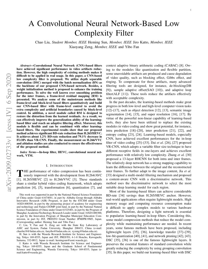 A Convolutional Neural Network-Based Low Complexity Filter | DeepAI