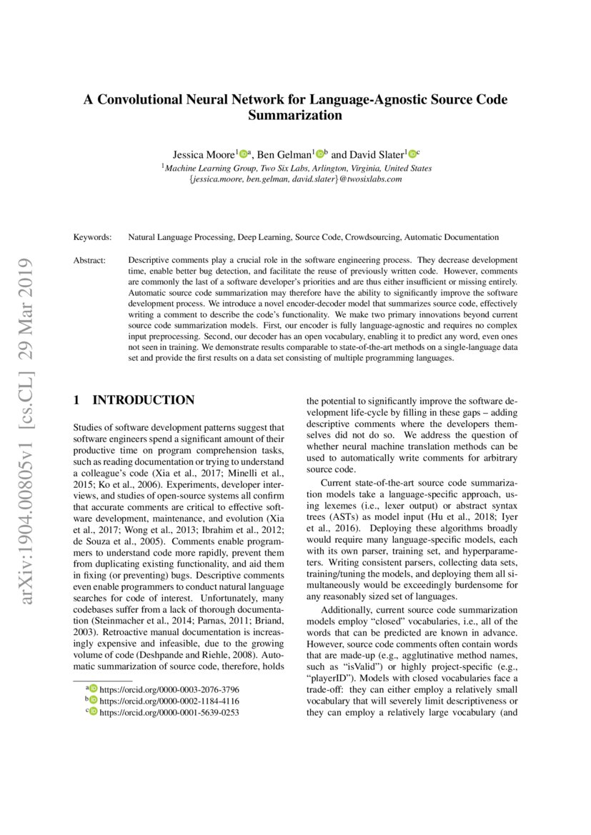 A Convolutional Neural Network For Language Agnostic Source Code Summarization Deepai