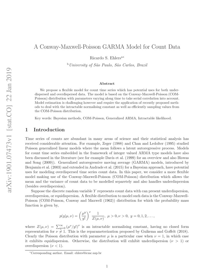 A Conway-Maxwell-Poisson GARMA Model for Count Data | DeepAI