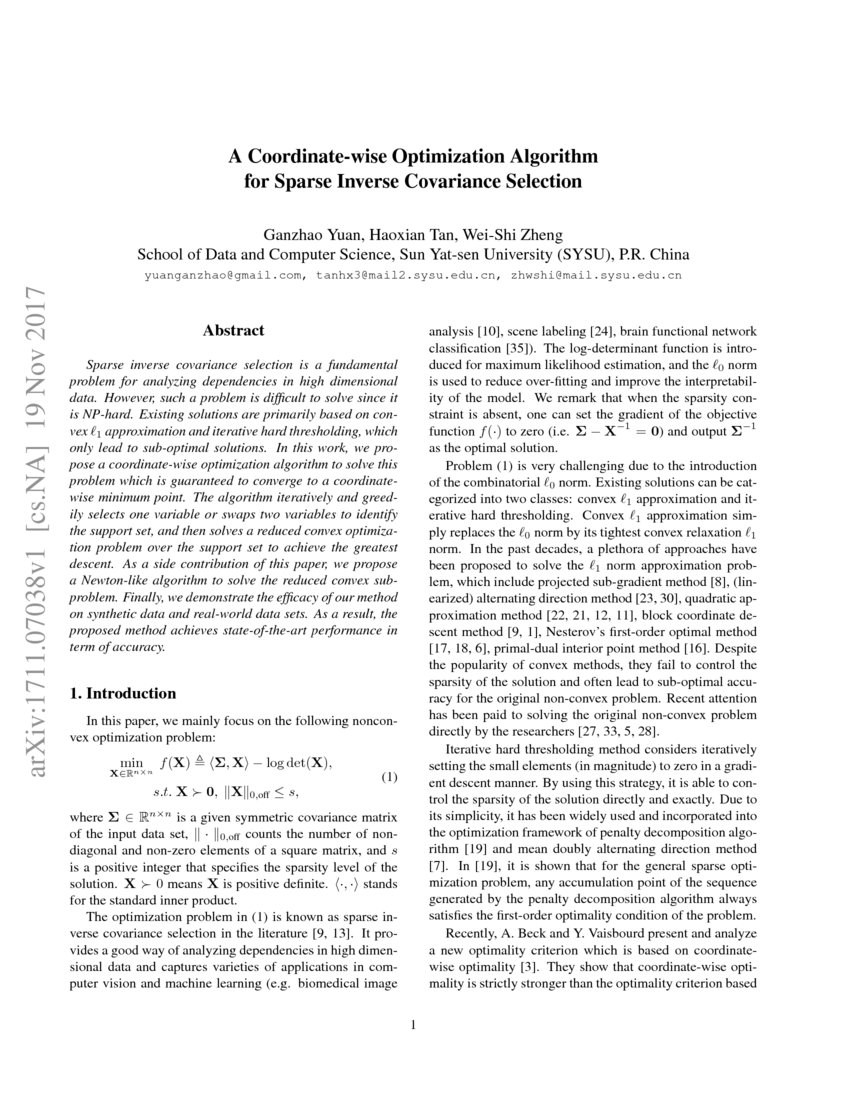 A Coordinate-wise Optimization Algorithm for Sparse Inverse Covariance ...