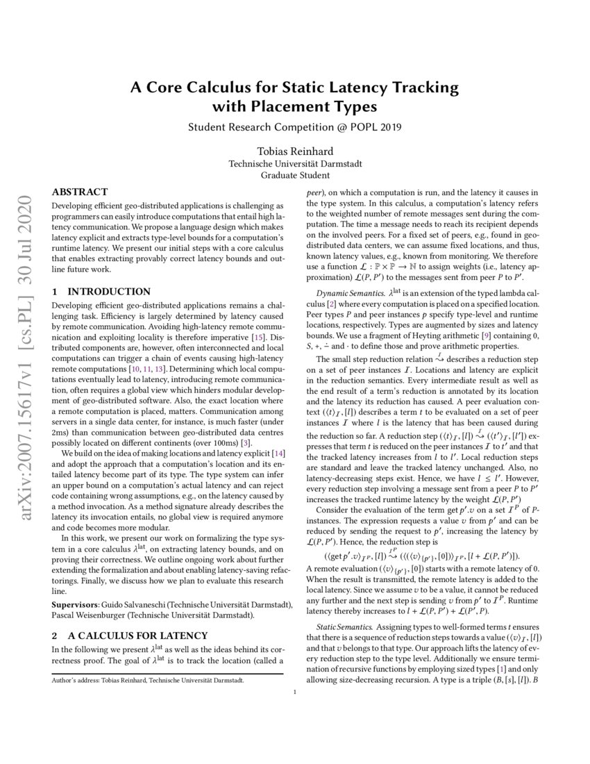 A Core Calculus for Static Latency Tracking with Placement Types | DeepAI