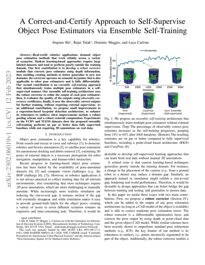 A Correct And Certify Approach To Self Supervise Object Pose Estimators Via Ensemble Self