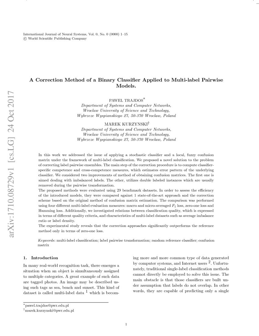 A Correction Method Of A Binary Classifier Applied To Multi Label