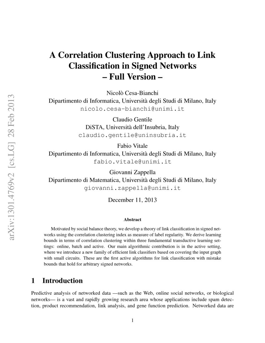 A Correlation Clustering Approach To Link Classification In Signed Networks Full Version