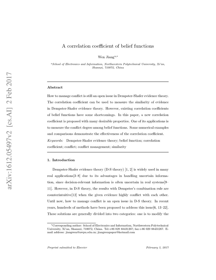 A Correlation Coefficient Of Belief Functions Deepai